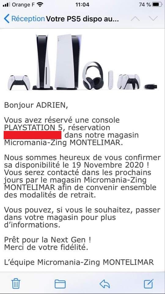 Mail confirmation pré-commande PS5